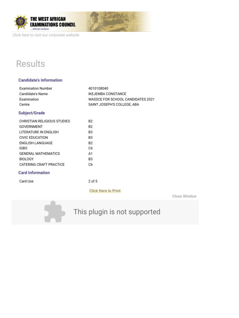 Waecdirect Online - Results | PDF