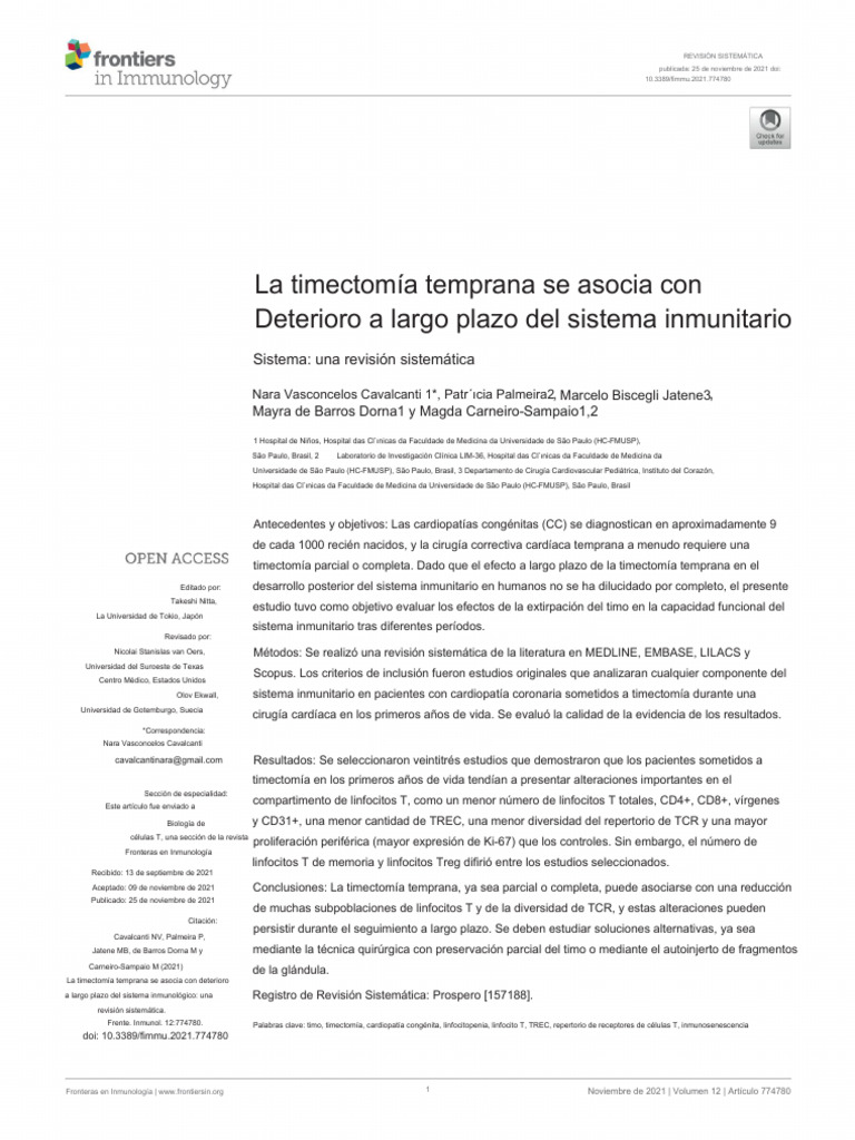 Timectomía temprana y su impacto inmunológico | PDF | Célula T ...