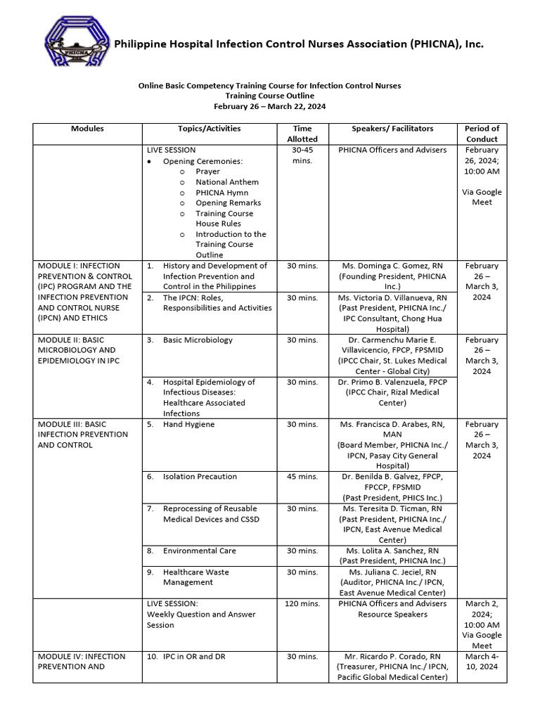 Basic Competency Online Training Course For Infection Prevention and Control Nurse Program of ...