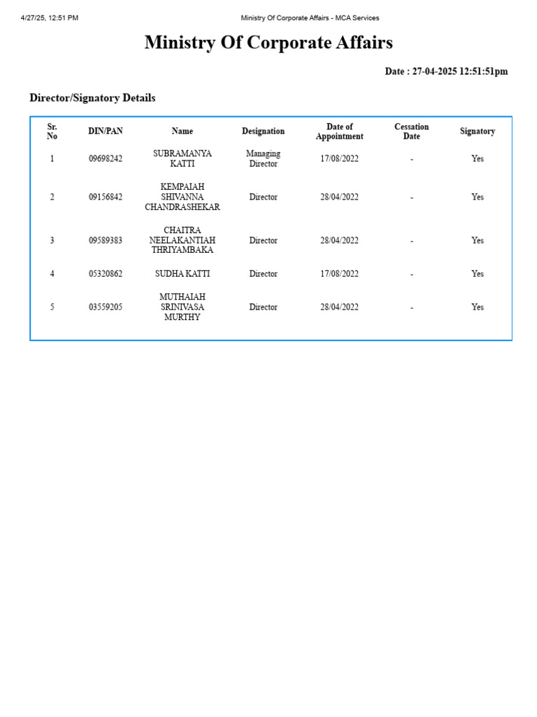 Ministry Of Corporate Affairs - MCA Services | PDF