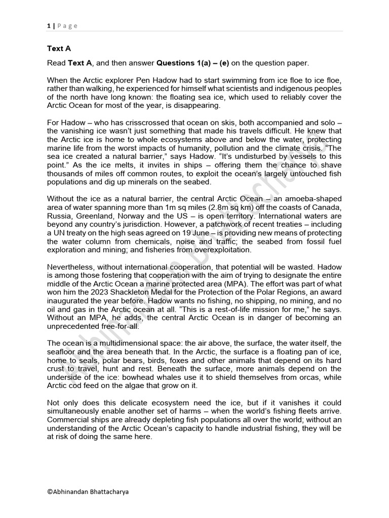 IGCSE - FLE - PAPER 1 (Reading) - Specimen 1 | PDF | Arctic | Ice