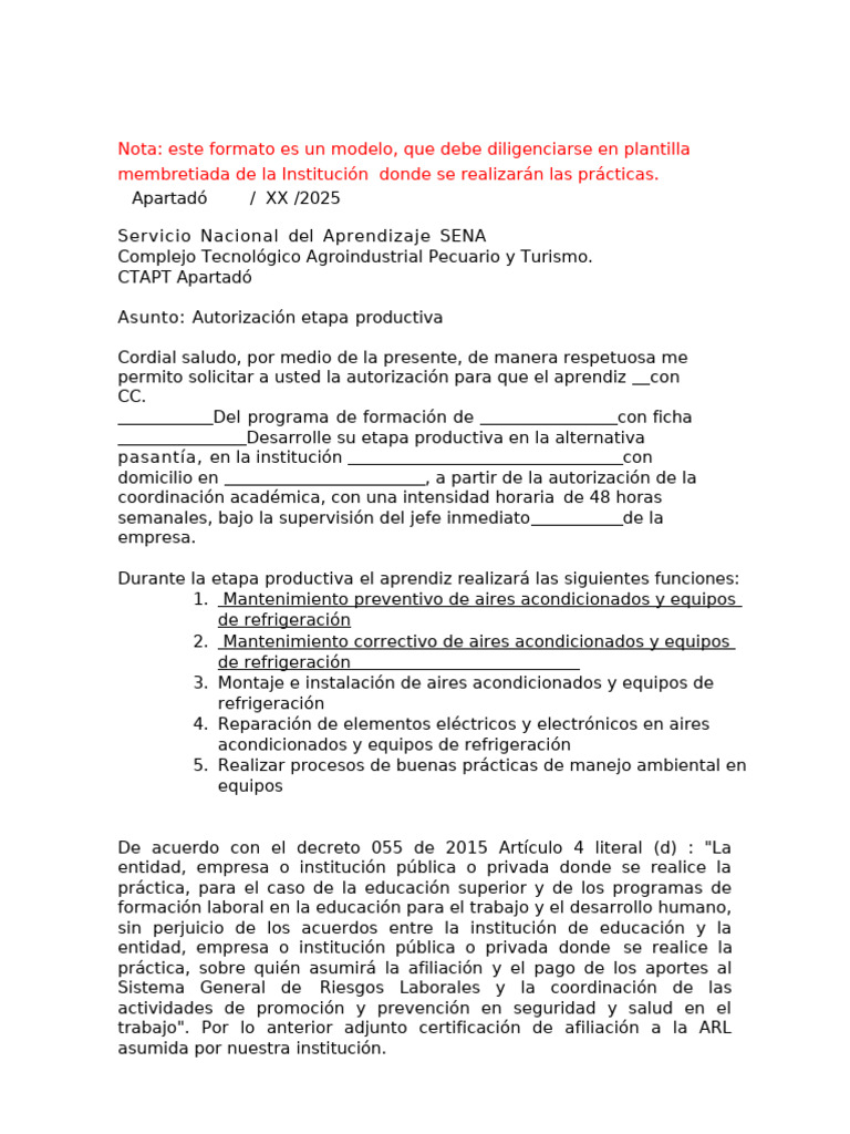 Modelo de Carta para Solicitud de Practicas | PDF