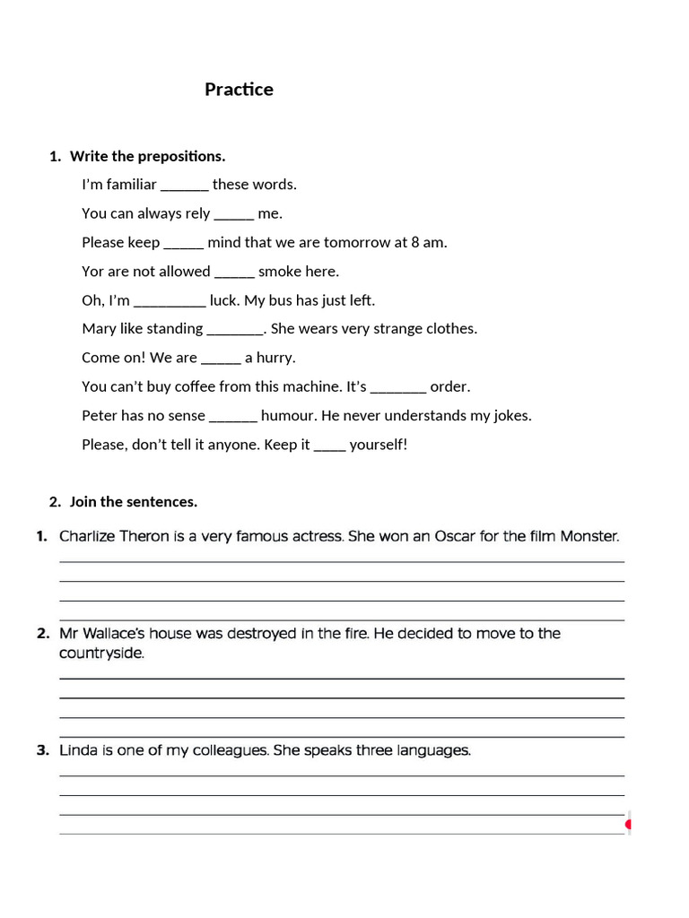 Practice Prepositions, Relative Clauses | PDF