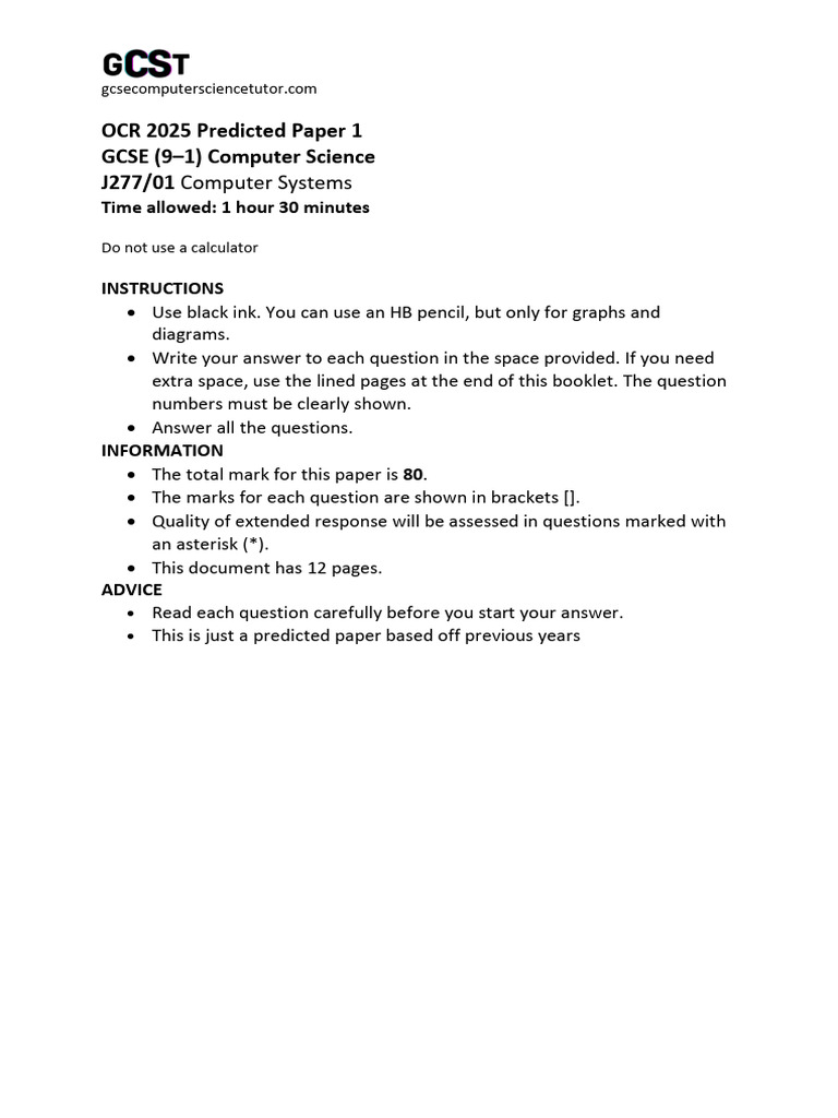 OCR 2025 GCSE Computer Science Predictions | PDF | Computer Data ...