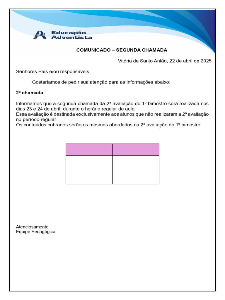 Comunicado segunda chamada | PDF