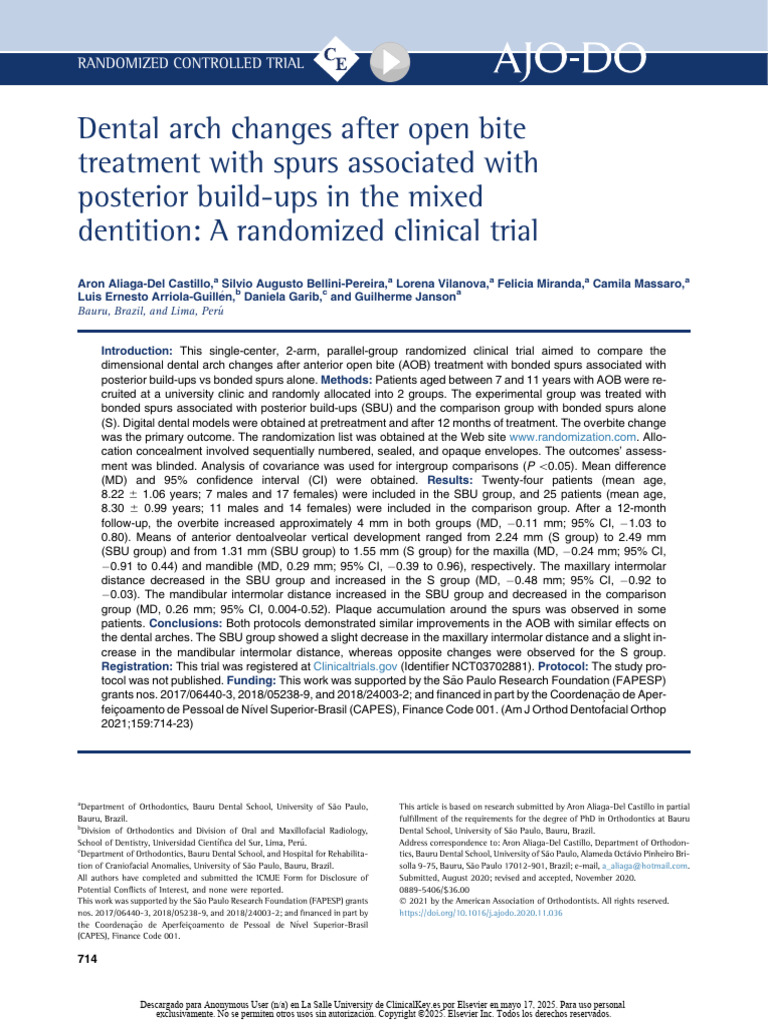Dental Arch Changes After Open Bite Treatment With Spurs Associated ...