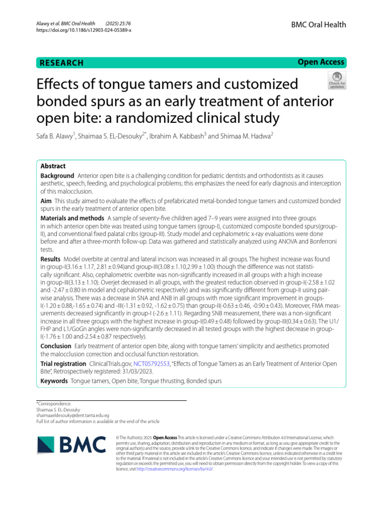 Effects of Tongue Tamers and Customized Bonded Spurs As An Early ...
