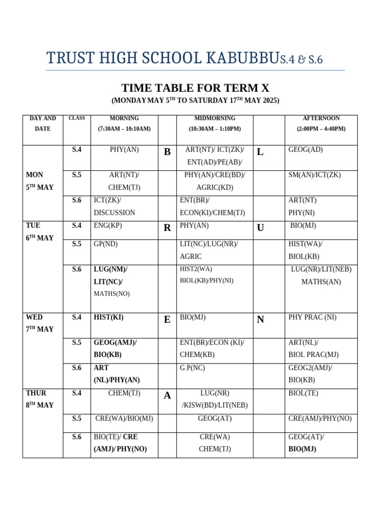 Time Table For Term X May 2025-3 | PDF