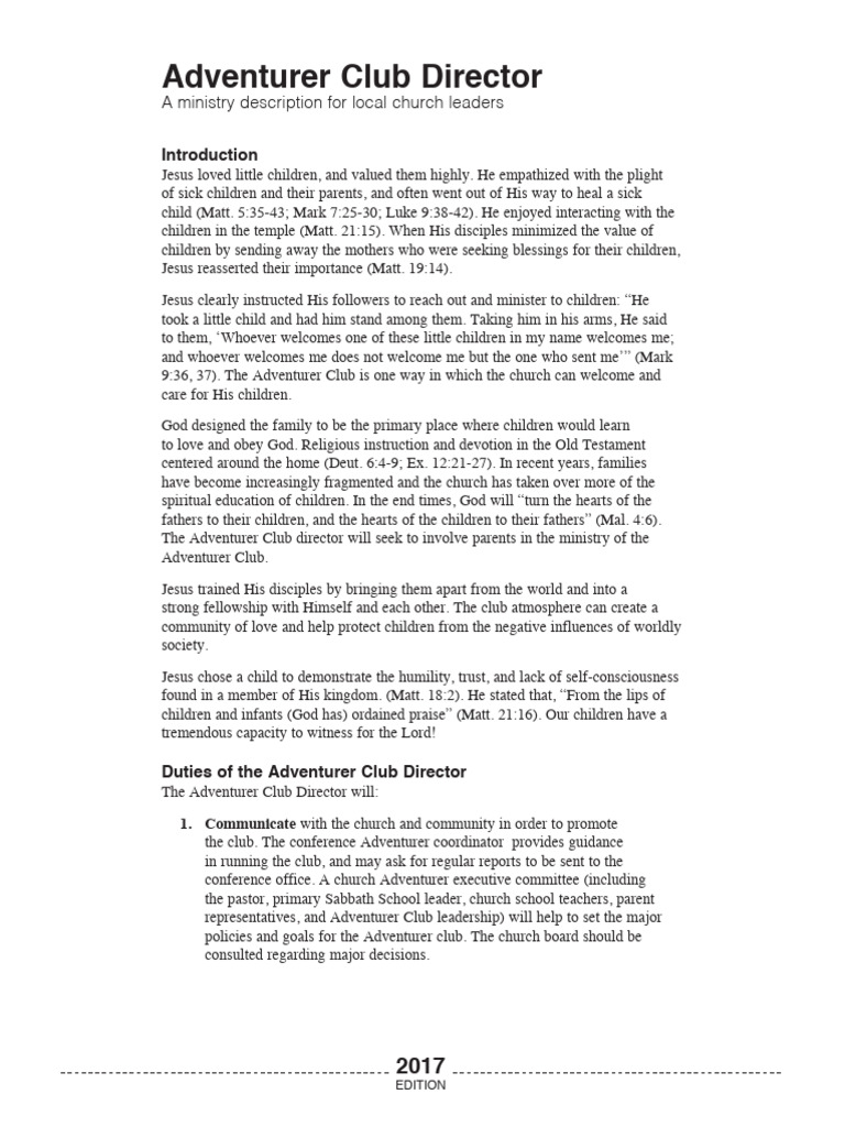Adventurer Club Director | PDF | Jesus | Disciple (Christianity)