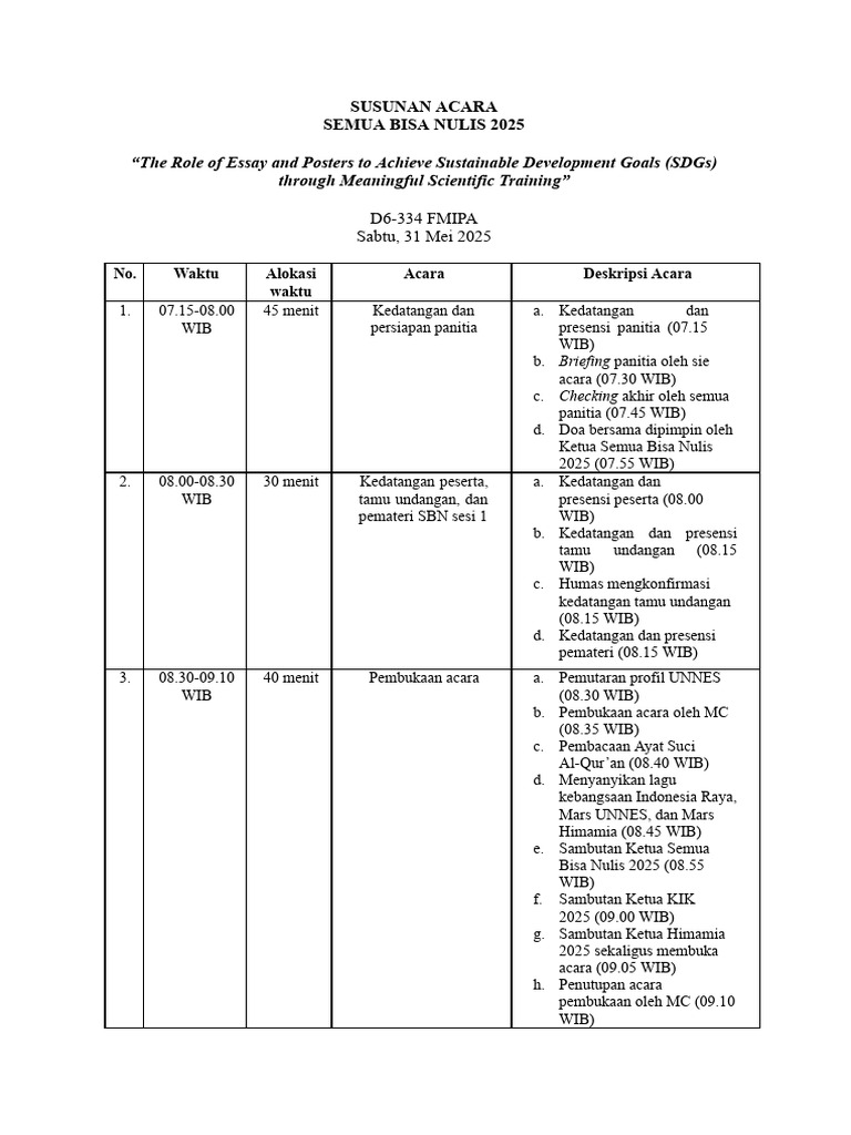 Susunan Acara SBN 2025-1 | PDF