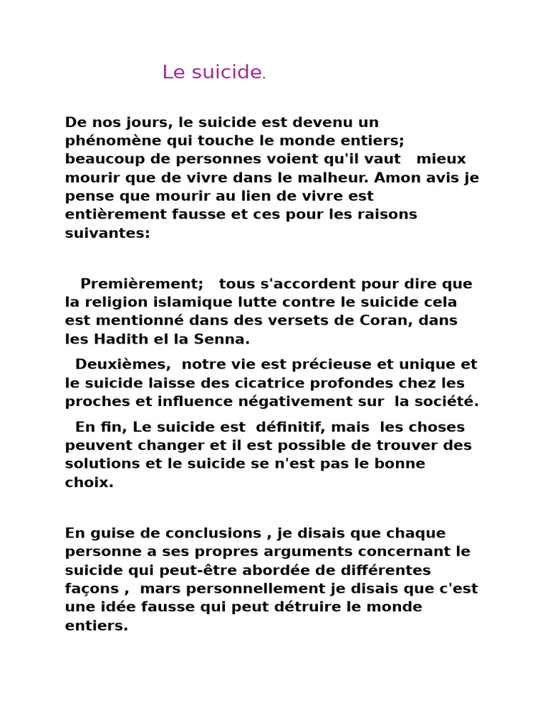 Lutte contre le suicide : une réflexion | PDF