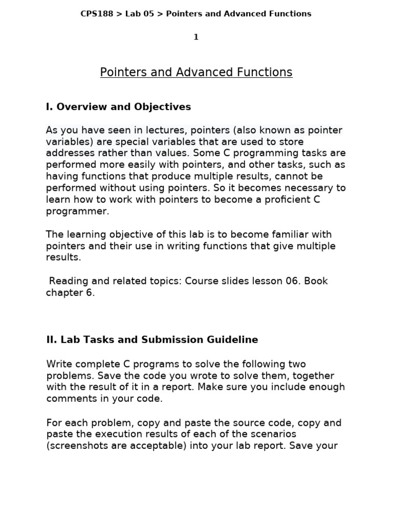 Lab05 Pointers and Advanced Functions | PDF | Pointer (Computer Programming) | Apsis
