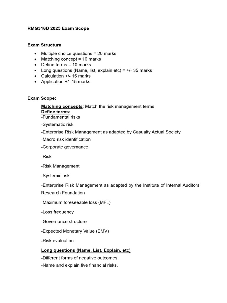 RMG316D Exam Scope 2025 | PDF