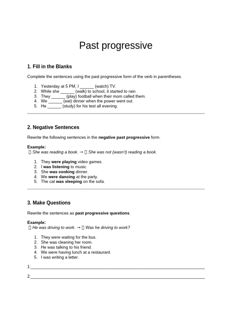 Past Progressive Exercises | PDF