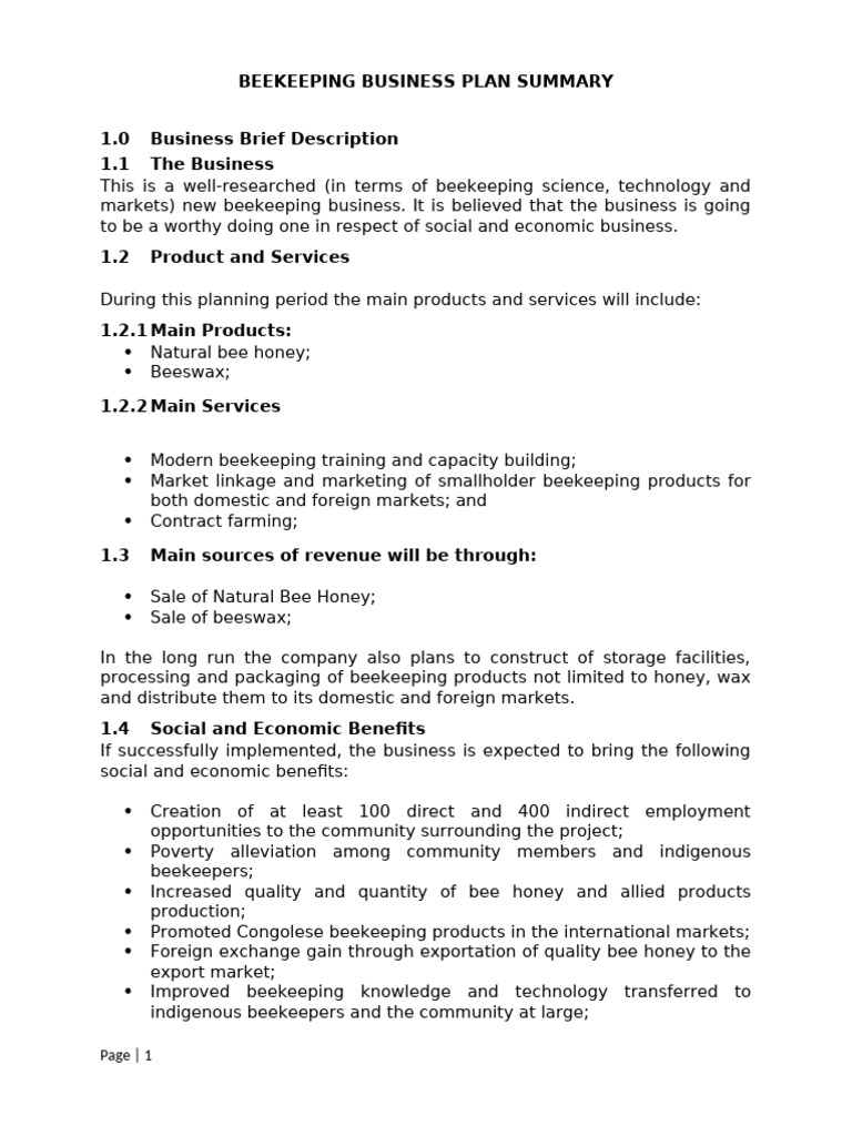 Amani Beekeeping Business Plan Summary | PDF | Beehive | Beekeeping
