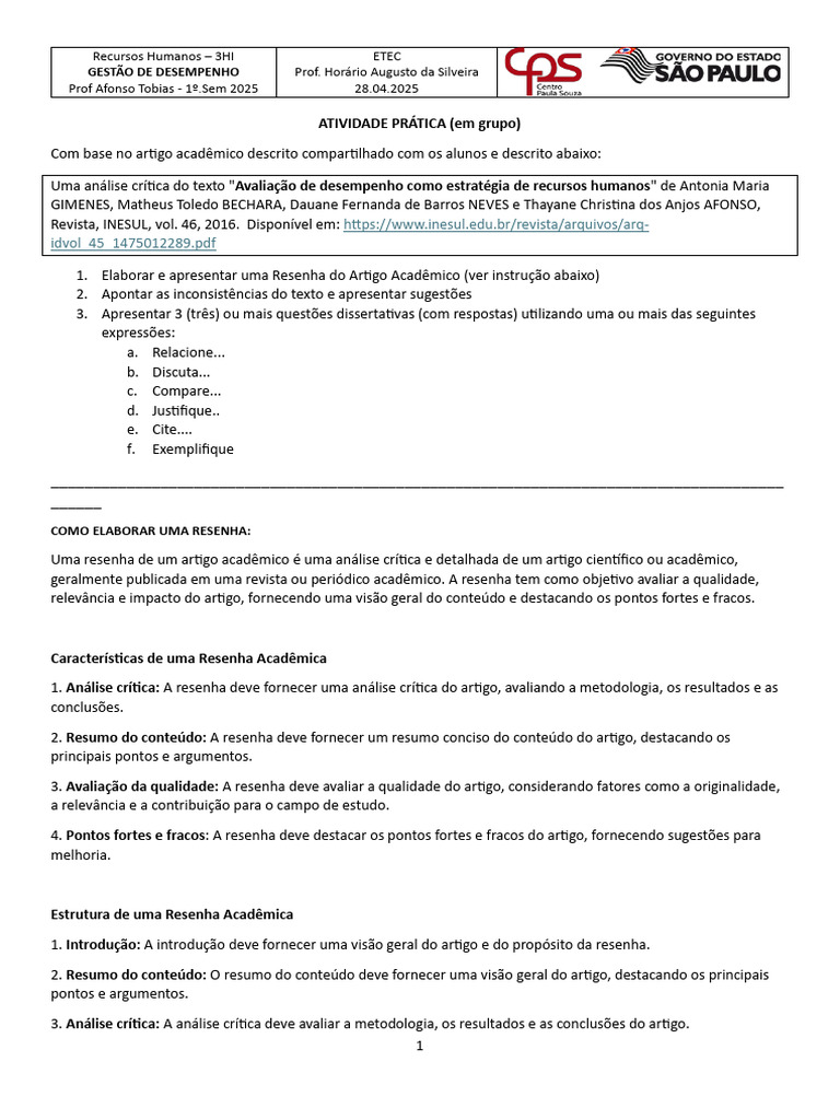 ATIVIDADE 03 (GDD) (R) Análise Artigo Acadêmico 01 | PDF | Gestão de recursos humanos ...
