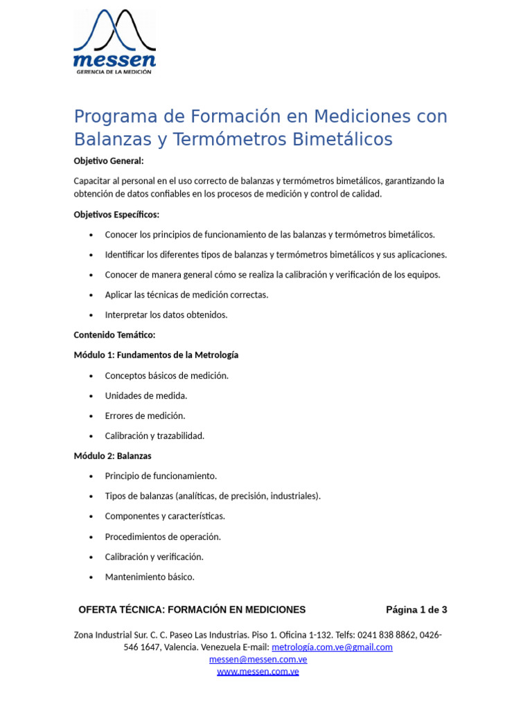Programa de Formación en Mediciones Con Balanzas y Termómetros Bimetálicos | PDF | Calibración ...