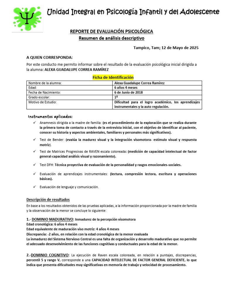 Reporte Alexa Guadalupe Correa Ramirez | PDF | Desorden hiperactivo y deficit de atencion ...