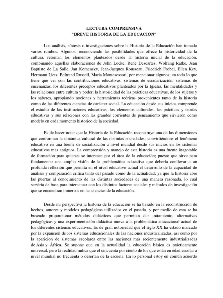 Lectura Comprensiva Sobre La Historia de La Educacion | PDF | Sociedad ...
