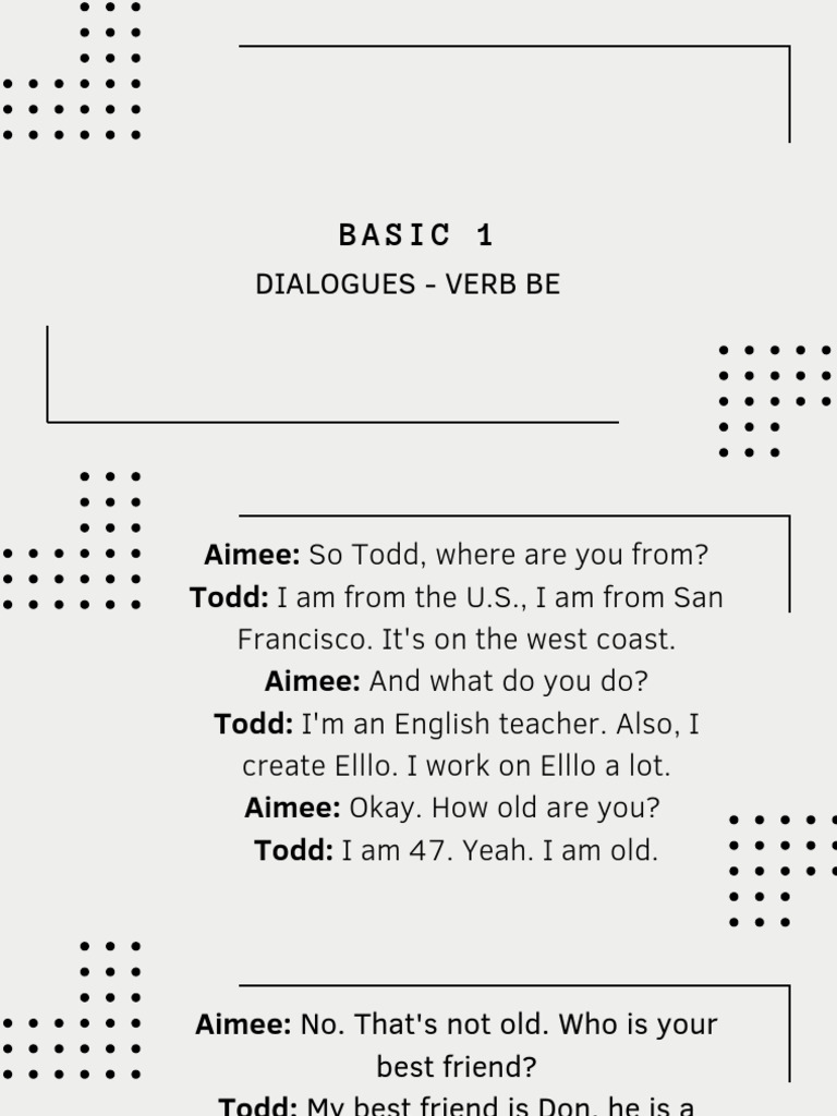 Basic English Dialogues: Verb "Be" | PDF