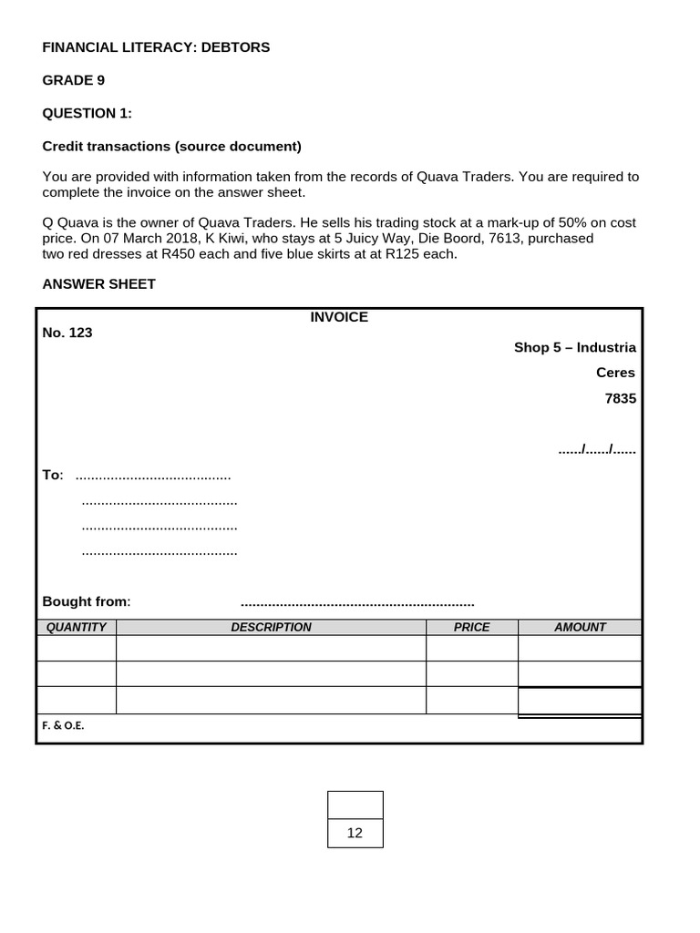 Grade 9 Term 2 Financial Literacy Without DAJ | PDF | Debits And ...