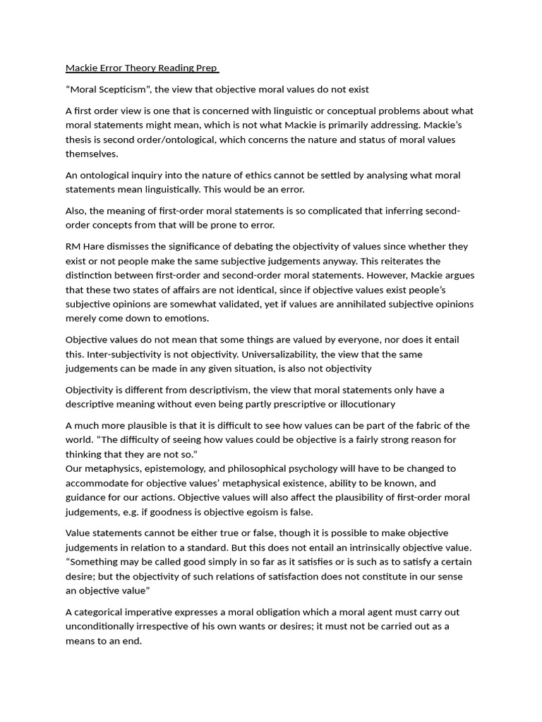 Mackie's Error Theory of Moral Values | PDF | Morality | Reason