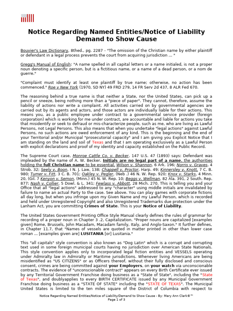 Sample - Notice of Liability - Anna - 221017-1 | PDF | Legal Liability | Admiralty Law