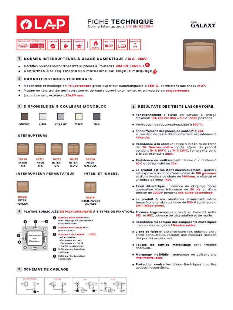 Fiche Technique Galaxy Interrupteurs NM EN 60669 1 | PDF