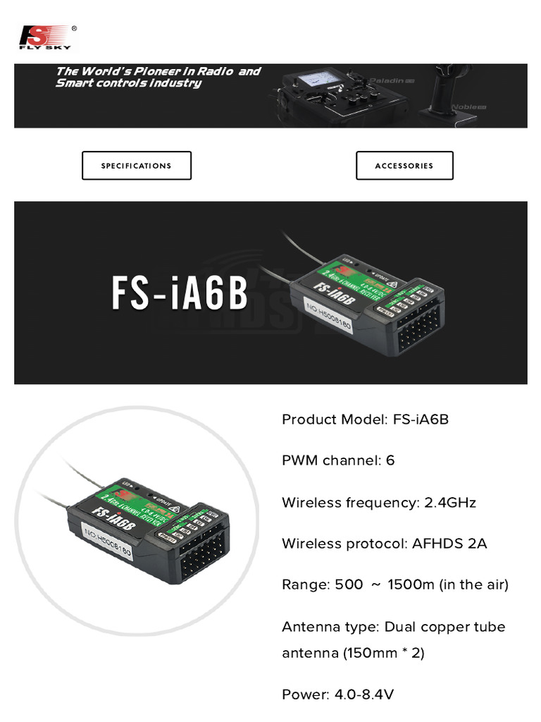 FS-iA6B 2.4GHz RC Receiver Specs | PDF