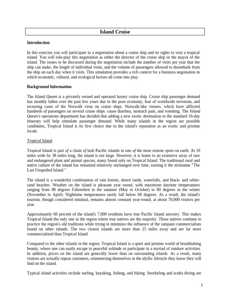 Island Cruise Negotiation Situation | PDF | Cruise Ship | Island