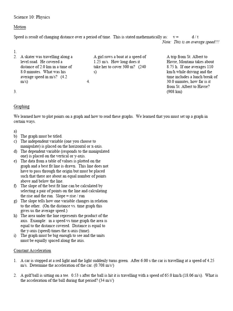 Science 10 Physics Review Questions | PDF | Kinetic Energy | Potential ...