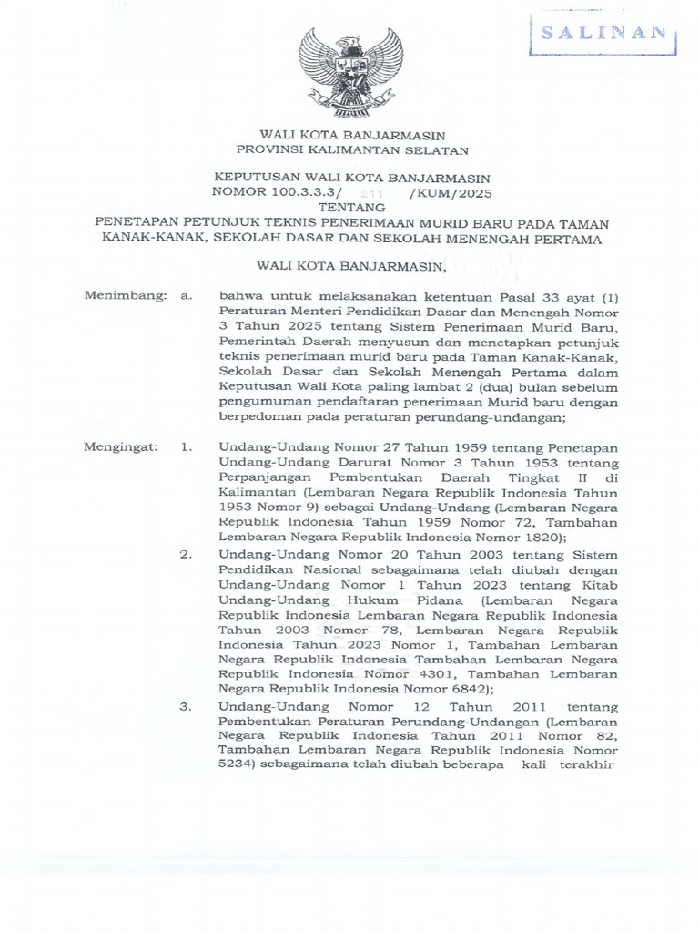 Juknis SPMB 2025 Walikota Final | PDF