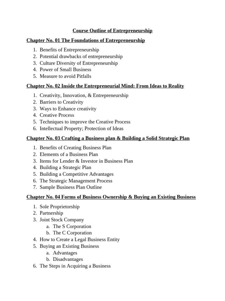 Course Outline of Entrepreneurship | PDF