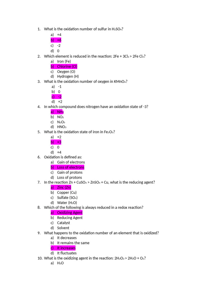 25 Questions of PIA Chemistry | PDF | Redox | Electrochemistry