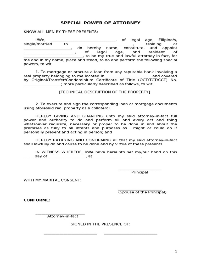 SPECIAL-POWER-OF-ATTORNEY (mortgage) | PDF | Power Of Attorney | Civil ...