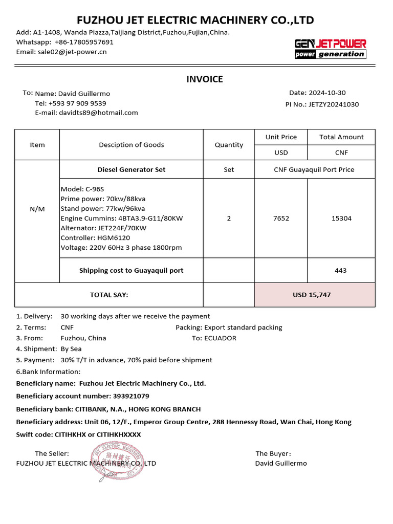 PI of 90kva Cummins Diesel Generator-JET POWER-Jennifer | PDF