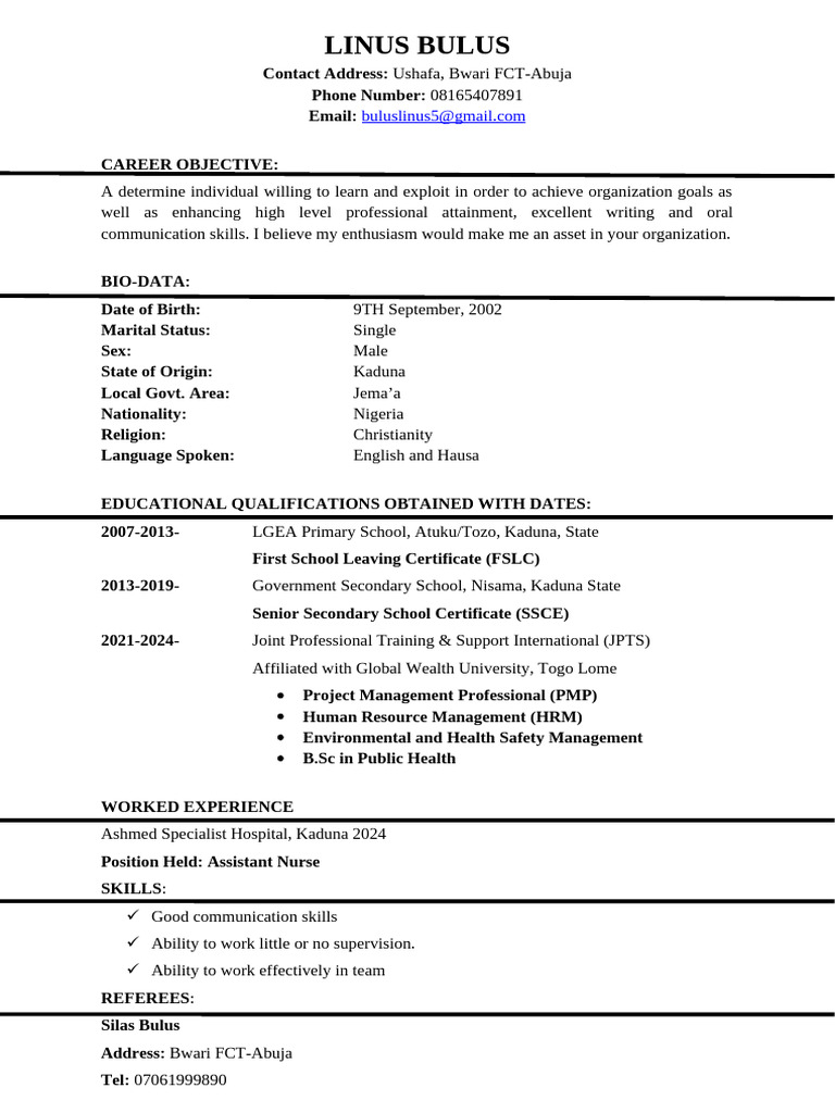 Linus Bulus Curriculum Vitae - 051903 | PDF