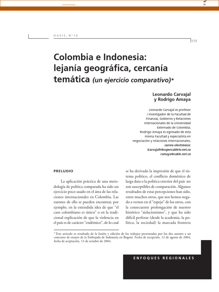 Colombia e Indonesia: Lejanía Geográfica, Cercanía Temática: (Un Ejercicio Comparativo) | PDF ...