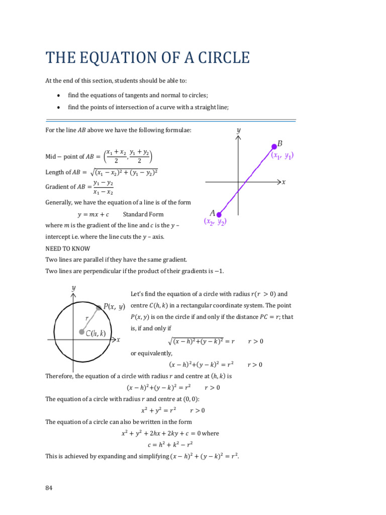 Equation of a Circle: Formulas & Examples | PDF | Circle | Tangent