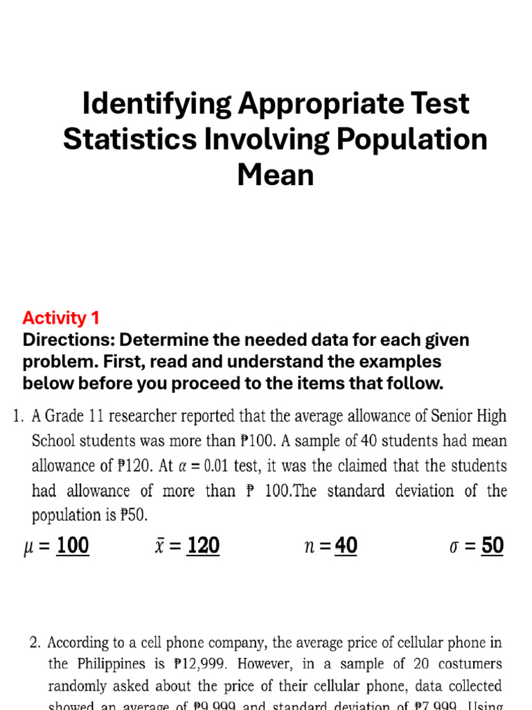 Identifying Appropriate Test Statistics Involving Population Mean | PDF ...