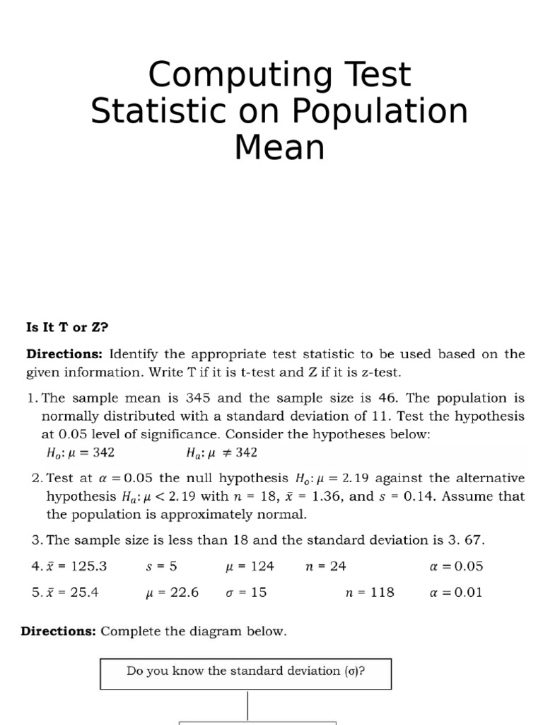 Computing Test Statistic On Population Mean | PDF