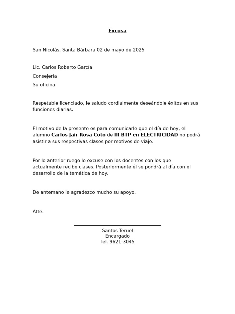 Formato de Excusa | PDF