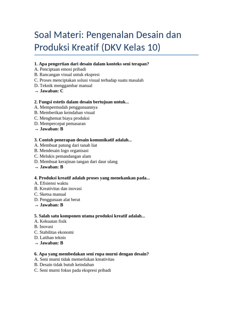 Soal DKV Kelas10 Pengenalan Desain Dan Produksi Kreatif | PDF