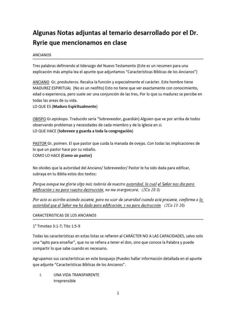 Algunas Notas Adjuntas Al Temario Desarrollado Por El Dr. Ryrie Que ...