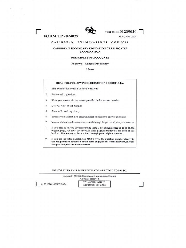 Csec Accounts 2024 - Paper 2 | PDF