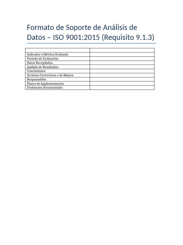 Formato Soporte Analisis Datos ISO 9001 Item 9 1 | PDF