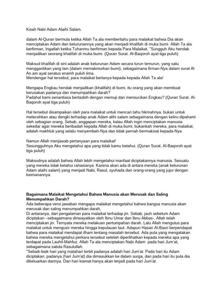 Kisah Nabi Adam Alaihi Salam | PDF