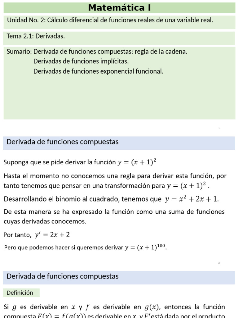 Derivadas: Funciones Compuestas y Implícitas | PDF | Derivado | Función ...