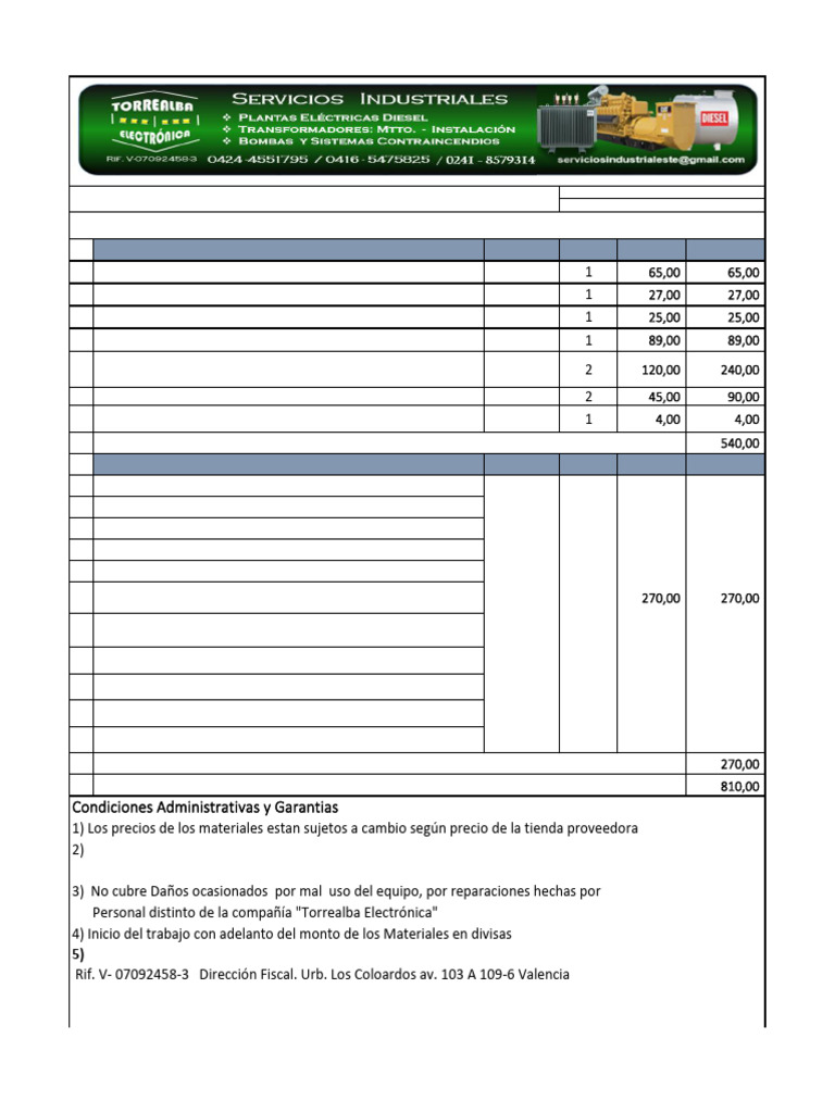 Cotización Mtto Planta ARAD | PDF