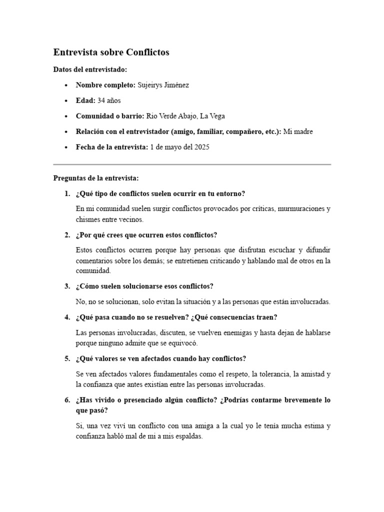Entrevista Sobre Conflictos | PDF